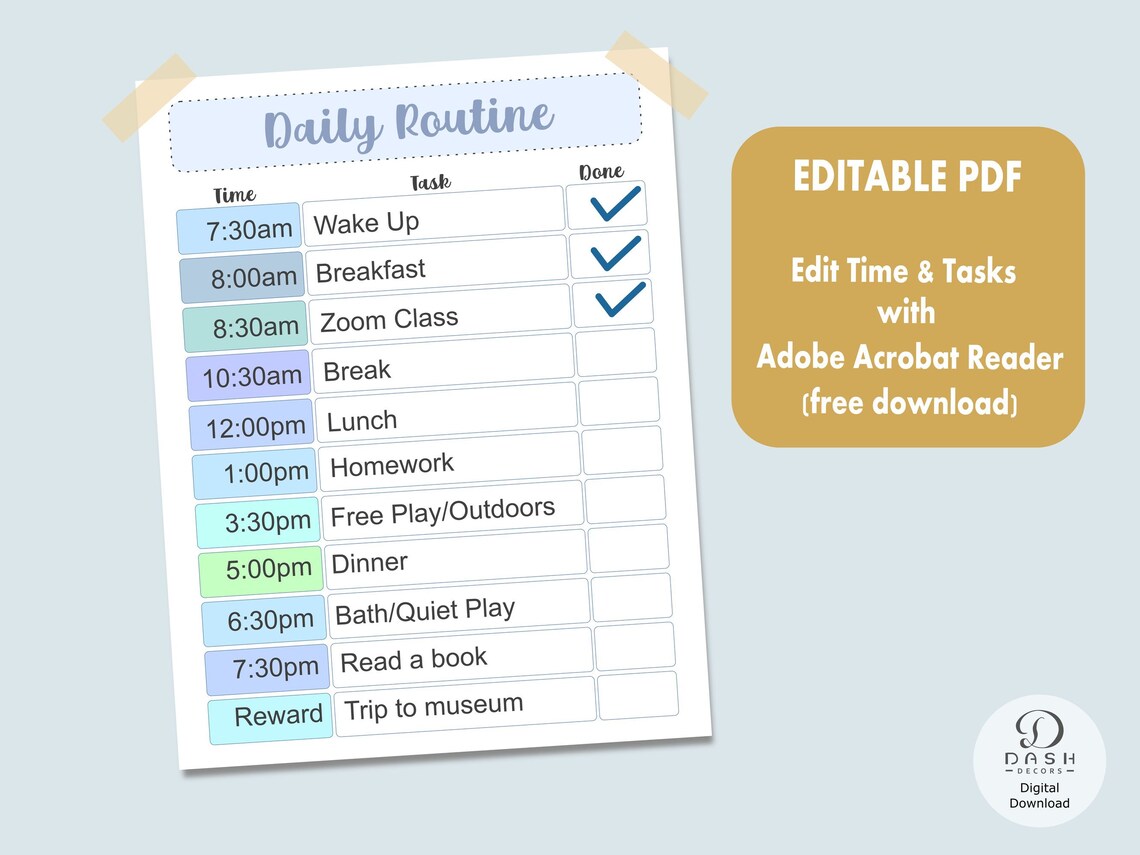 Editable Daily Routine Printable Chart for Kids Chore, Rhythm, Potty ...