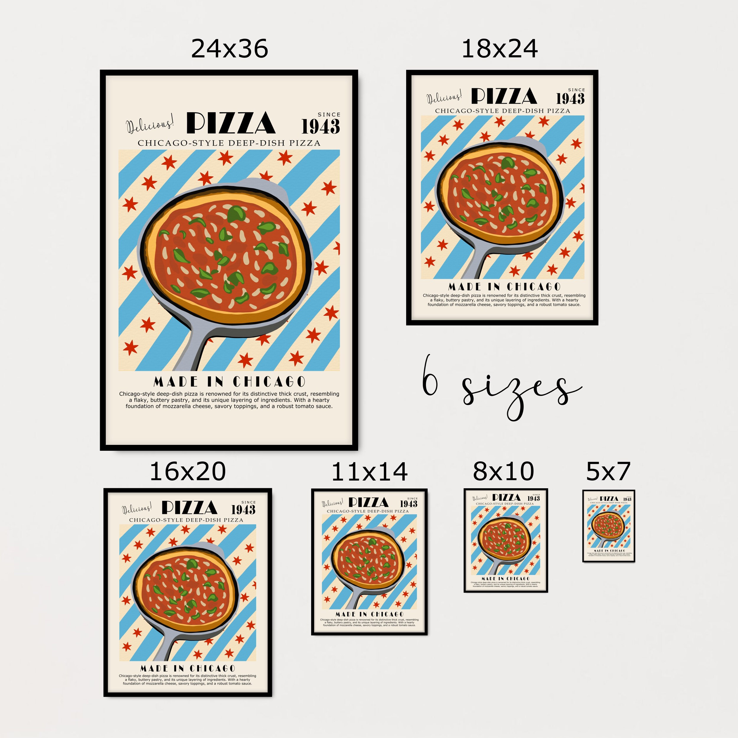 Chicago Pizza Poster, Chicago-style Deep-dish Pizza Art Print, Retro ...