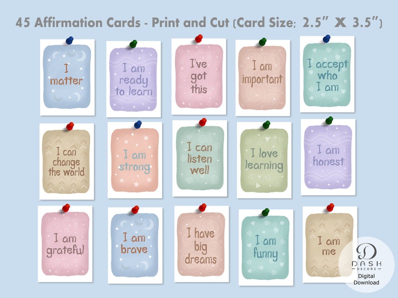 Printable Daily Affirmation Cards for Kids Set of 45 Affirmation Deck ...