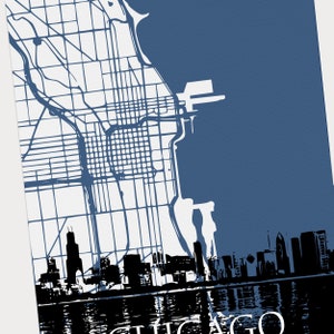 Chicago Wall Art | City Map Print With Chicago Skyline | Blue and Black ...