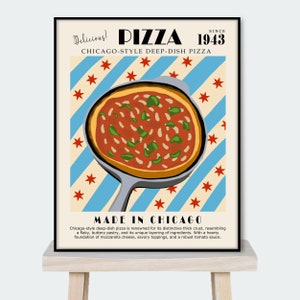 Chicago Pizza Poster, Chicago-style Deep-dish Pizza Art Print, Retro ...