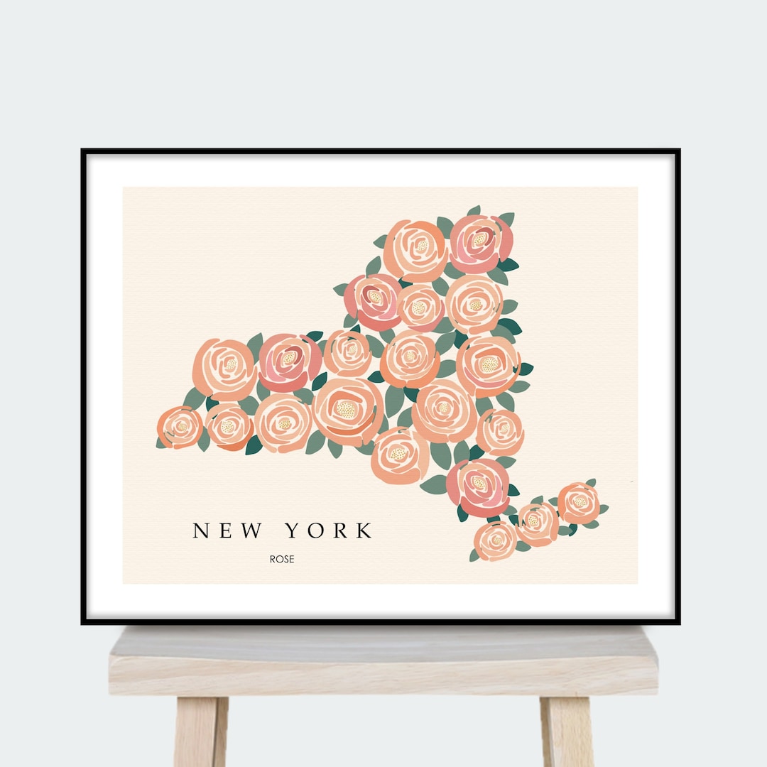 New York State Flower ART PRINT With Pink Roses | New York City Gifts ...