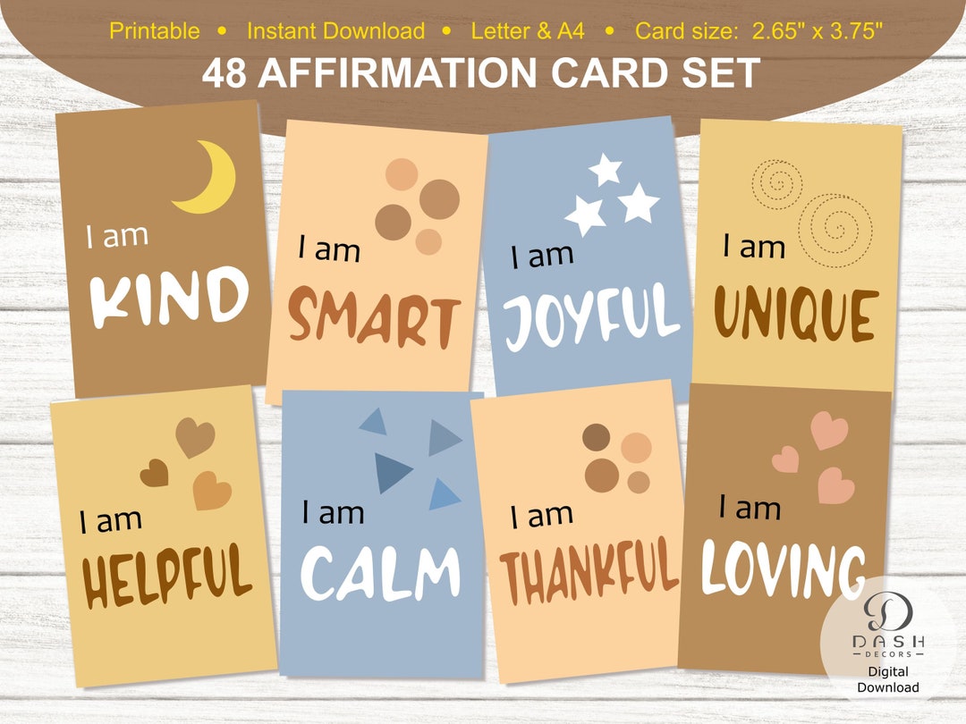 Printable Boho Affirmation Card Deck for Kids & Toddlers - Set of 48 ...