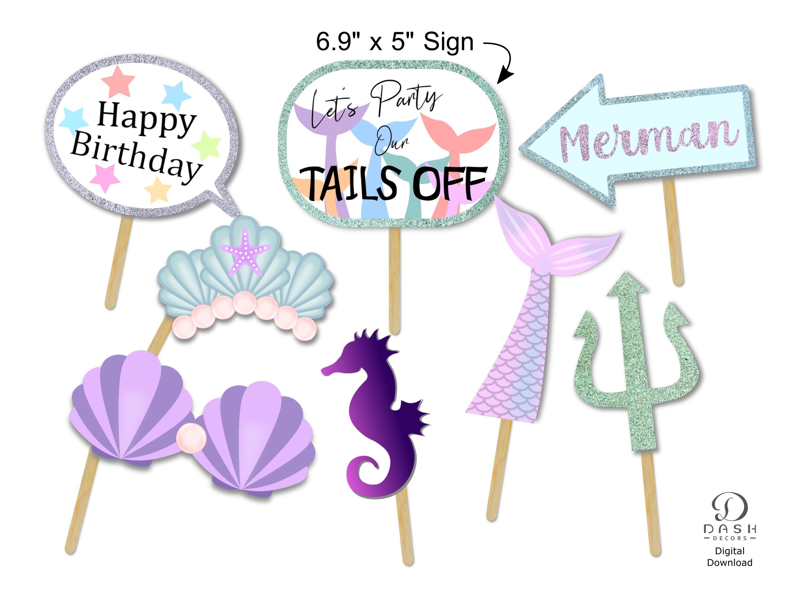 Mermaid Photo Booth Props for Mermaid Birthday Party, DIY Printable ...