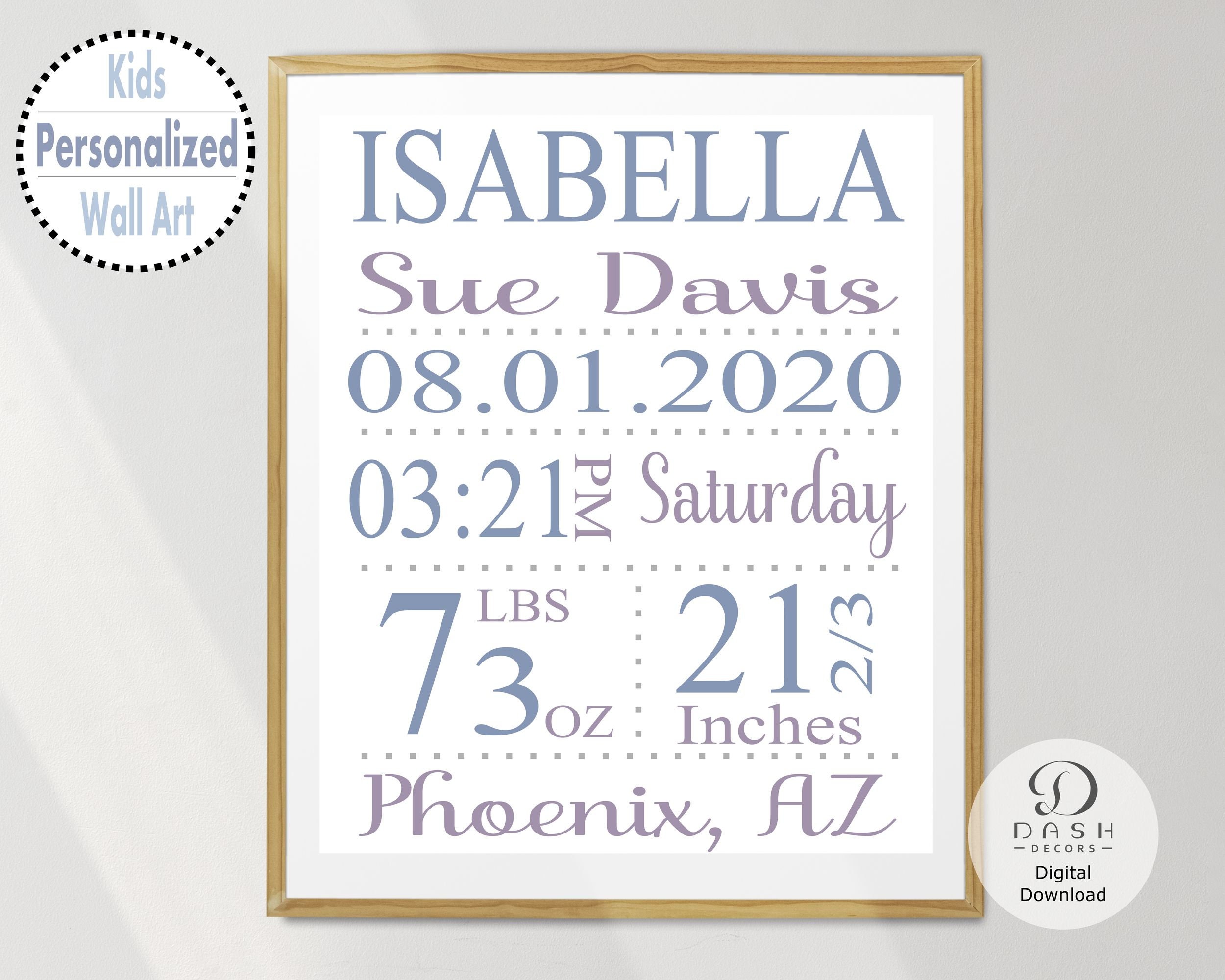 Personalized Birth Stat Sign for Girl and Boy Custom Printable Birth ...