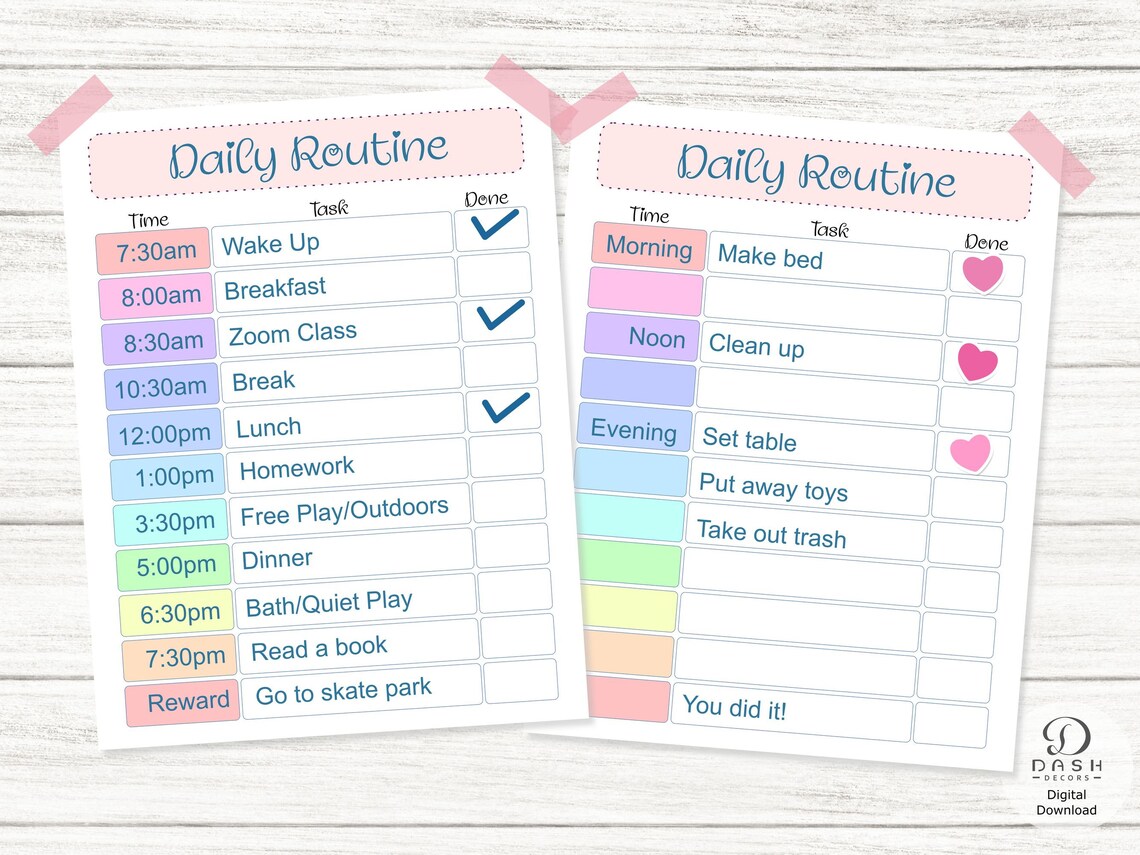 Editable Daily Routine Chart & Chore Chart for Kids Printable Reward ...