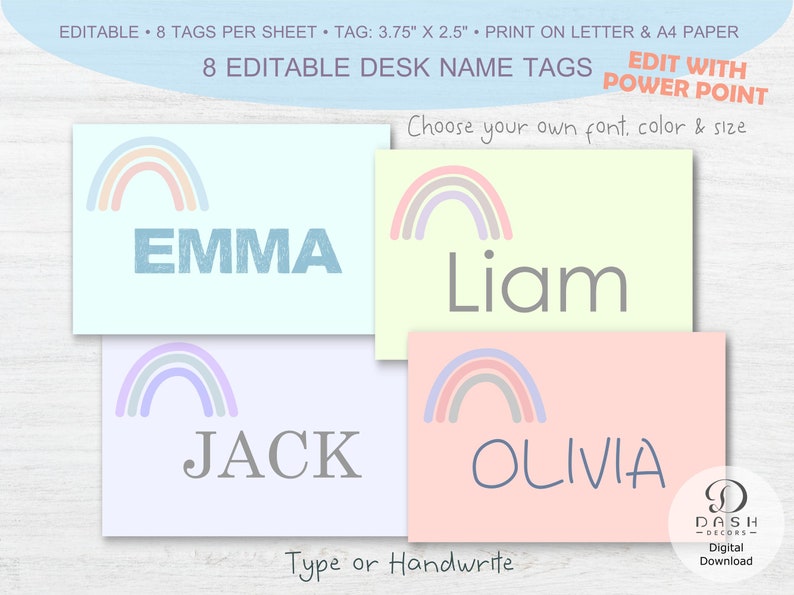 Editable Rainbow Classroom Name Tags for Classroom Desk, Desk Name Tags ...