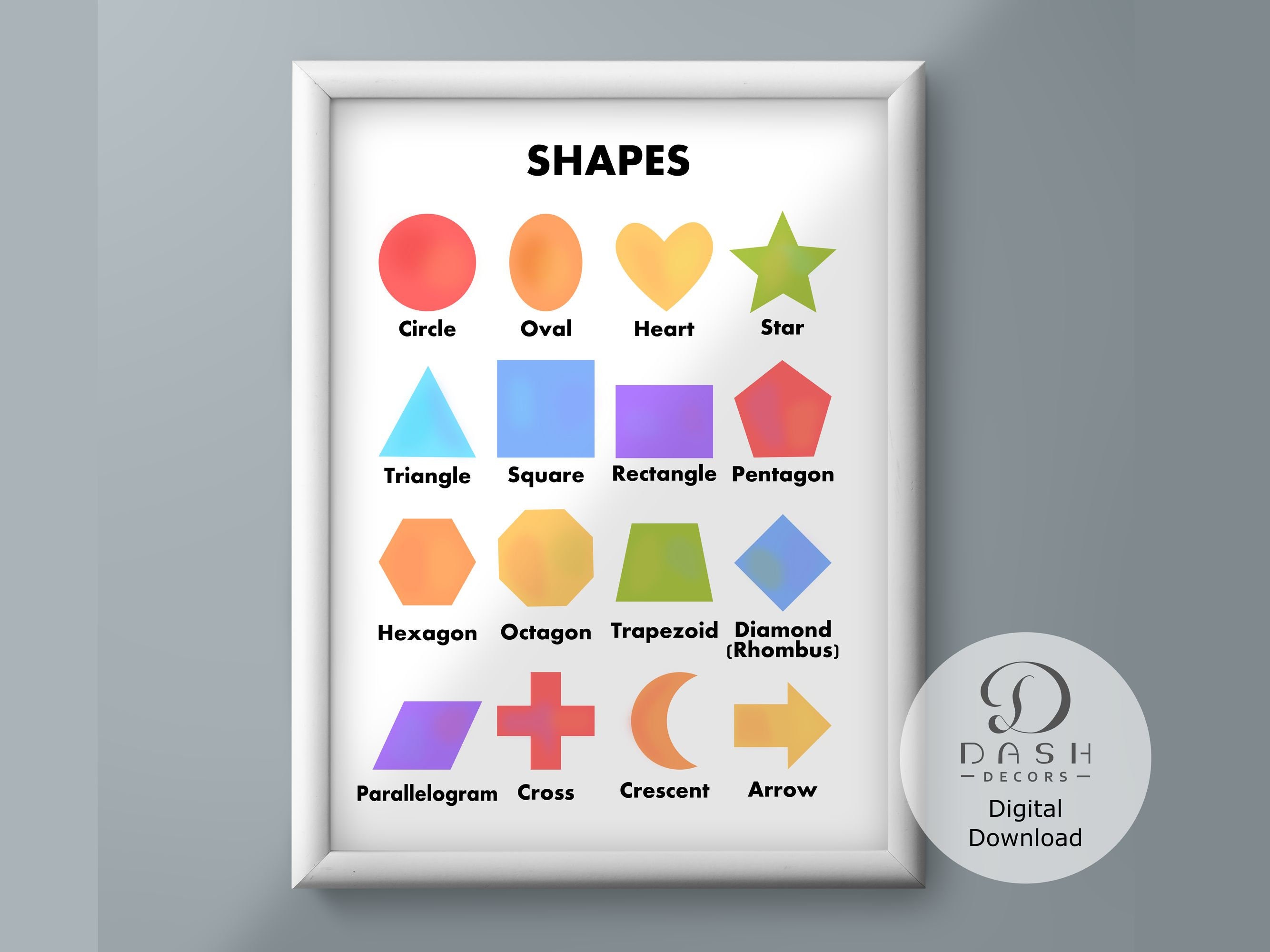 Rainbow Shapes Chart & Poster for Kids Watercolor Toddler - Etsy Canada