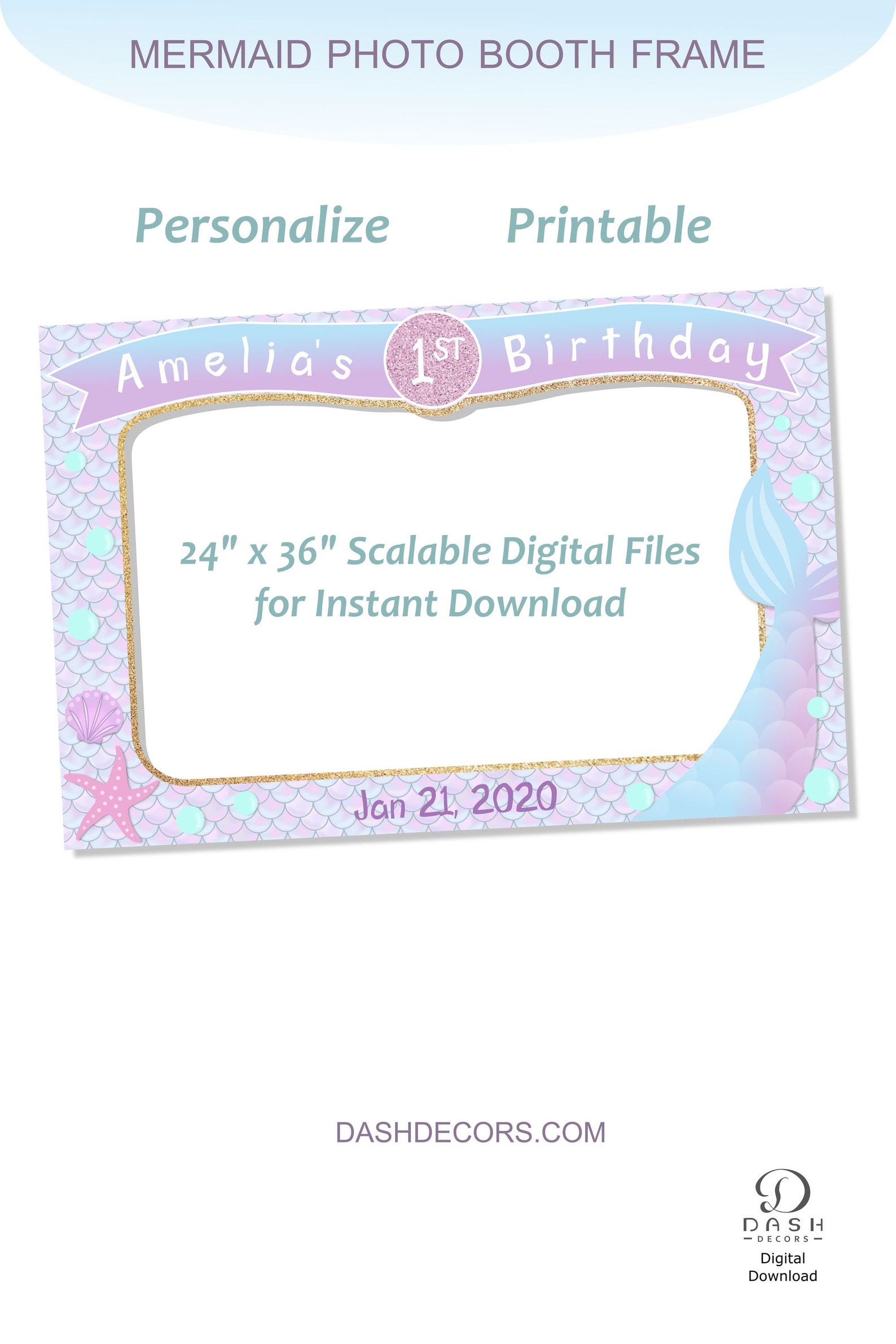 DIY Personalized Mermaid Photo Booth Frame - Selfie Frame Photo Booth ...