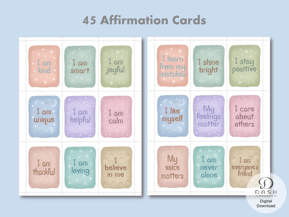 Printable Daily Affirmation Cards for Kids Set of 45 - Etsy