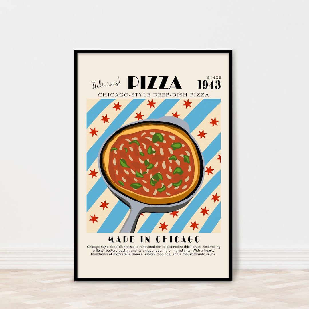 Chicago Pizza Poster, Chicago-style Deep-dish Pizza Art Print, Retro ...
