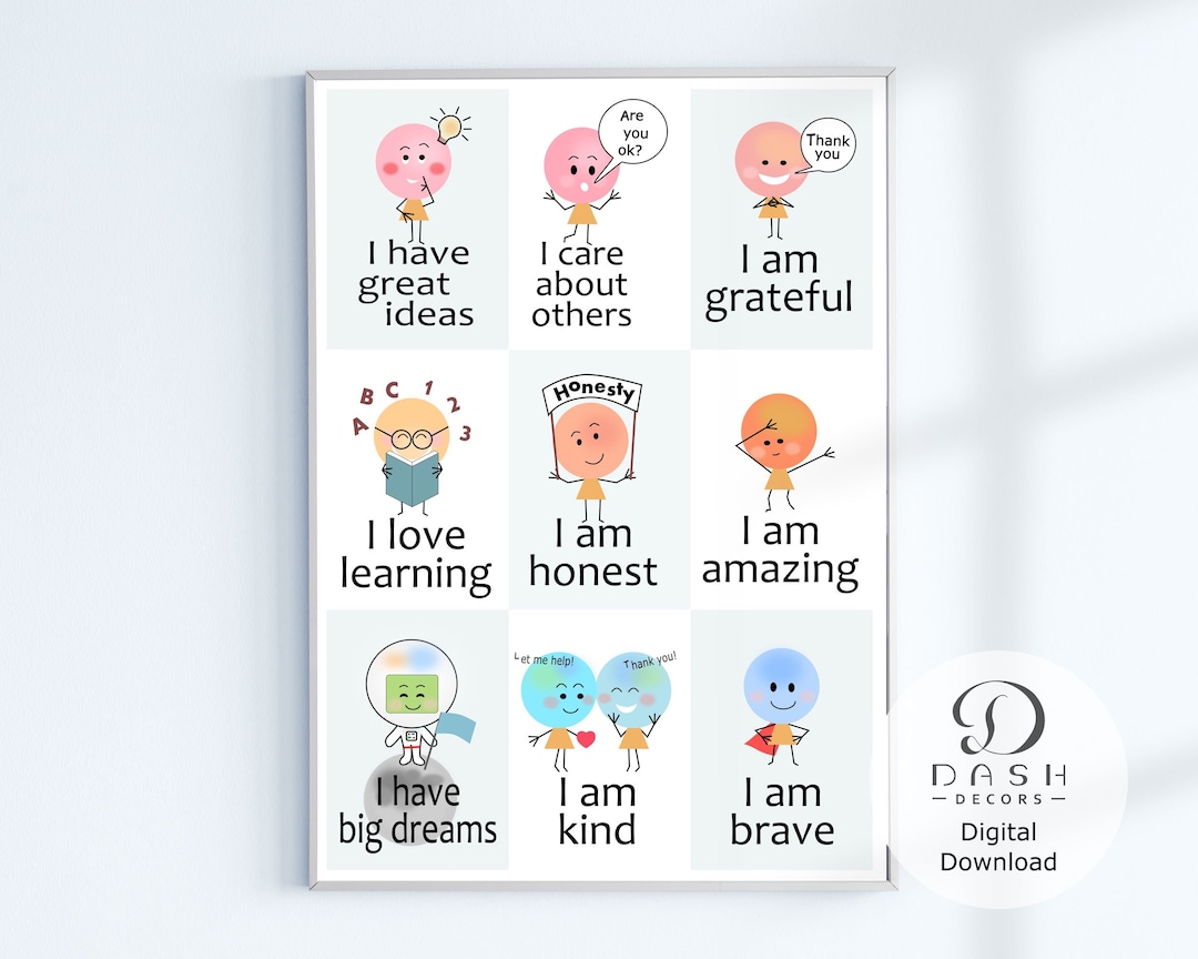 Words of Affirmation Wall Art for Kids - Daily School Affirmation ...