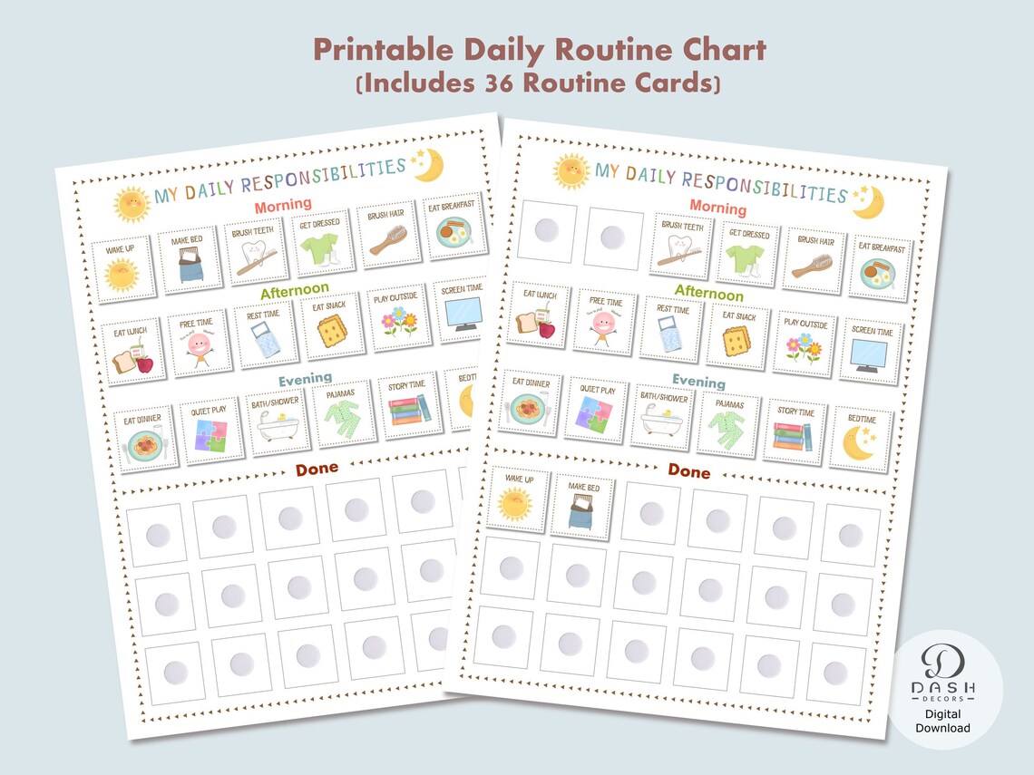 Visual Daily Responsibility Chart With Routine Cards for Kids | Etsy