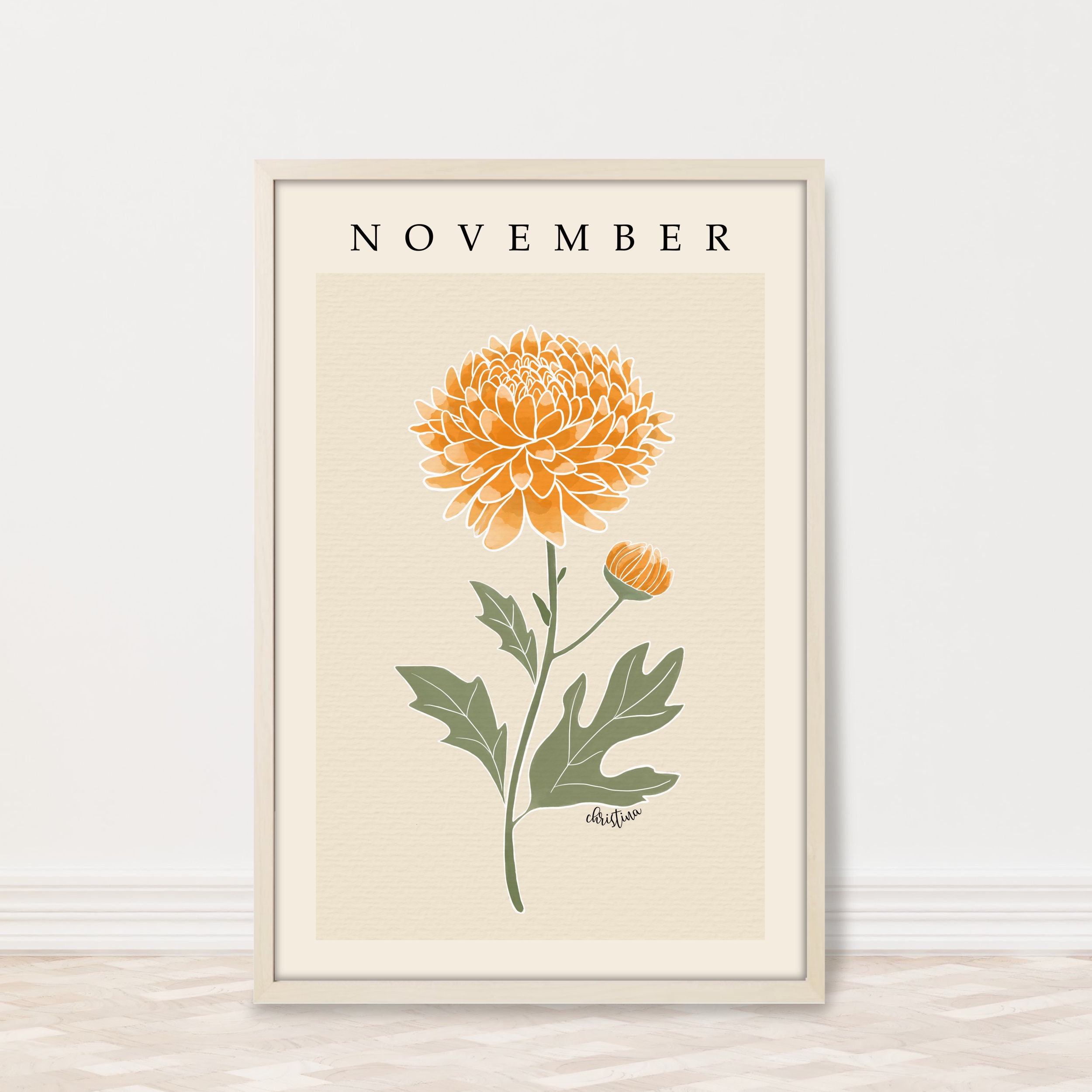 November Chrysanthemum Birth Month Flower Print Personalized Birth ...