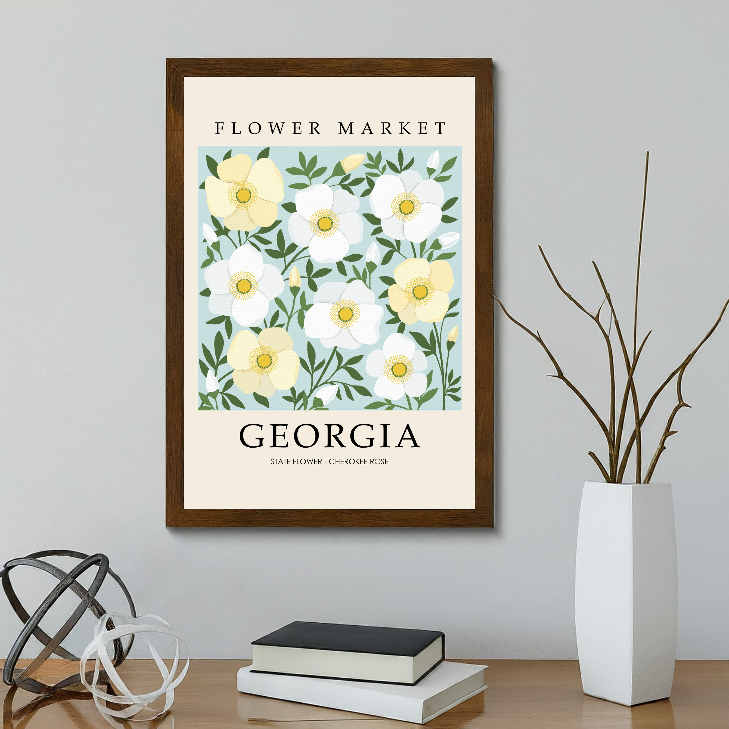 Georgia Cherokee Rose Flower Market Print White Yellow Flower Market ...