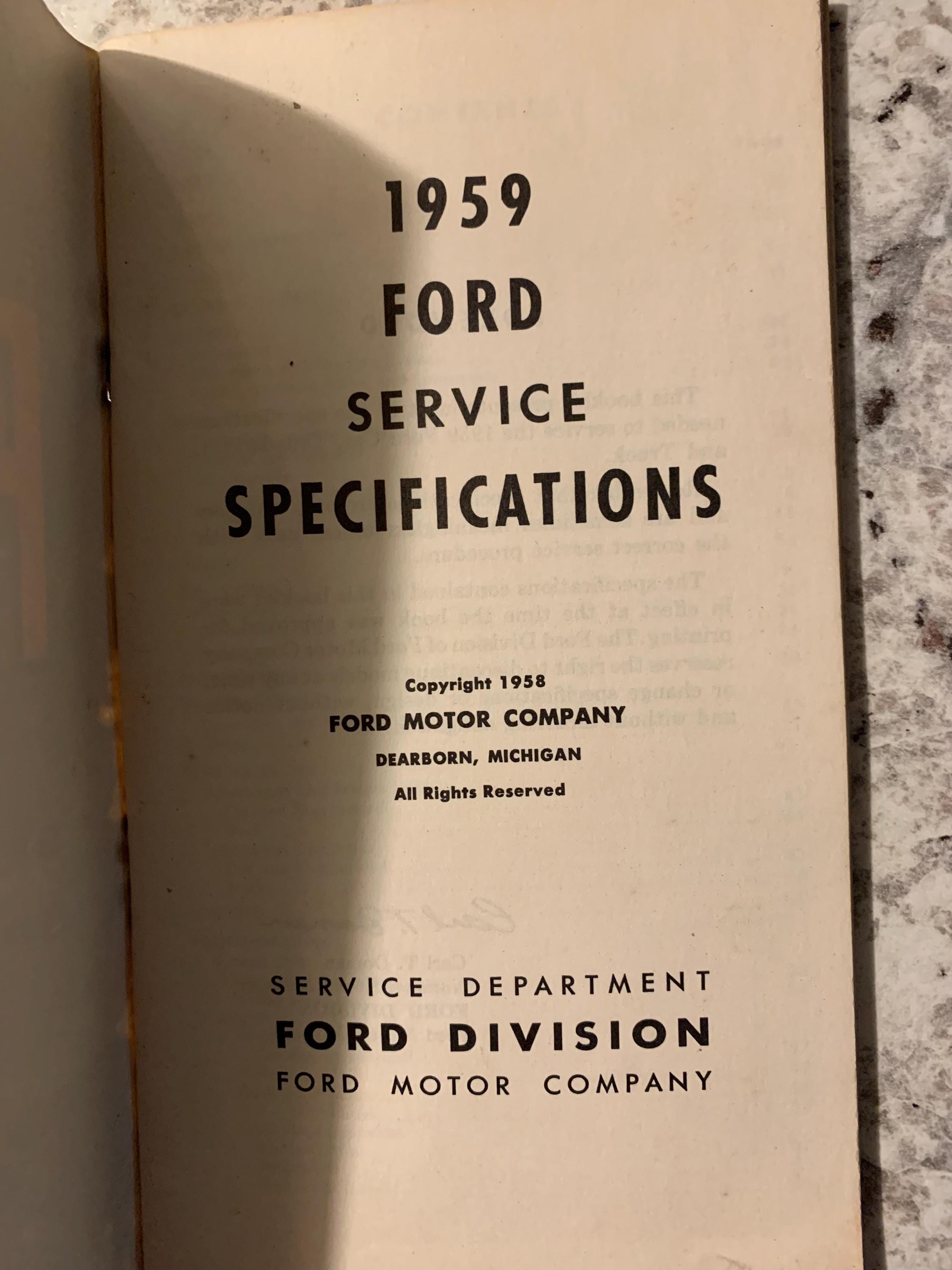 1959 Ford Service Manual Vintage Original - Etsy