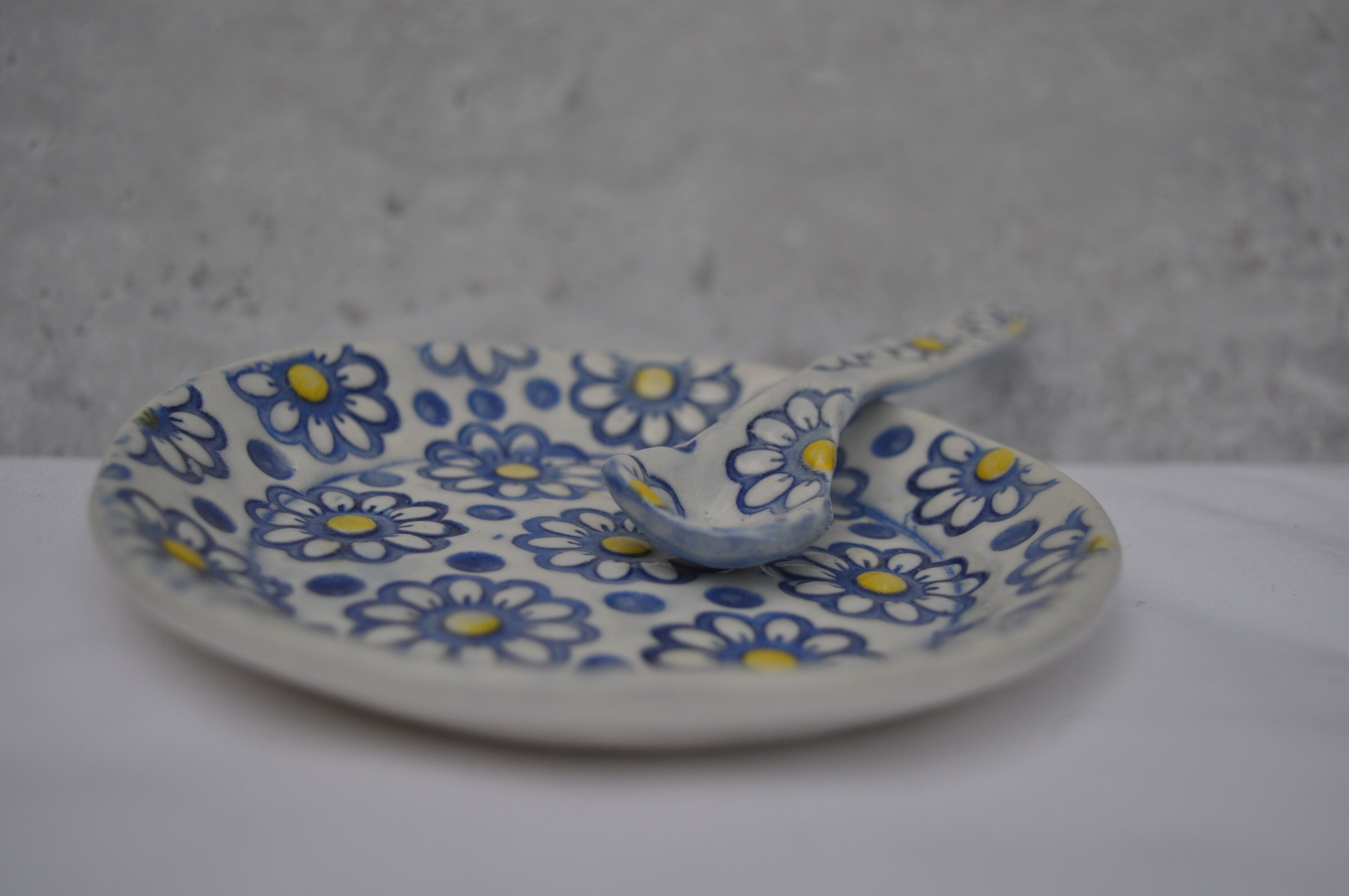 Blue Daisy Plate and Spoon Set #2 - Etsy