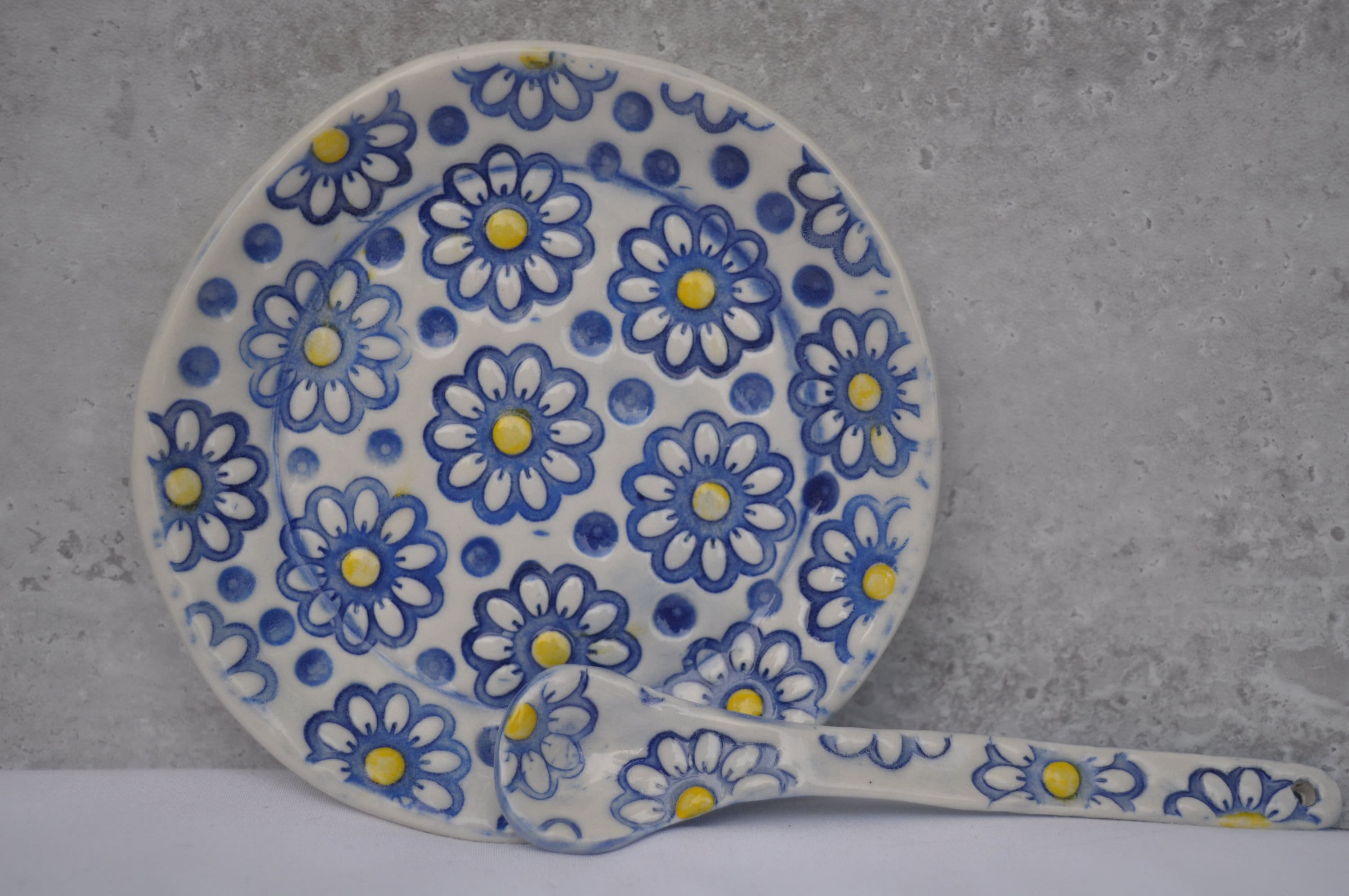 Blue Daisy Plate and Spoon Set #2 - Etsy