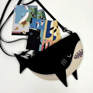 Cute Shark Crossbody Bag, Canvas Shoulder Bag, Kids Messenger Bag ...
