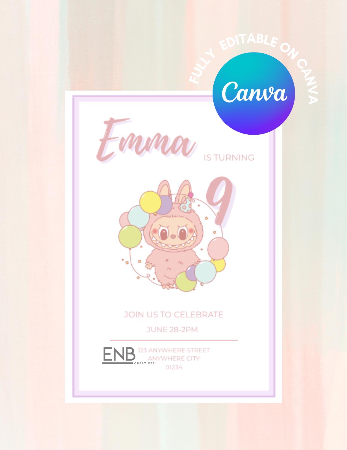 Labubu Birthday Invitation,labubu Editable Template,labubu Birthday ...