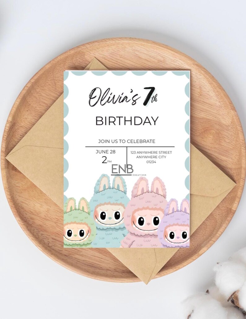 Labubu Birthday Invitation, Labubu Editable Template, Labubu Birthday ...