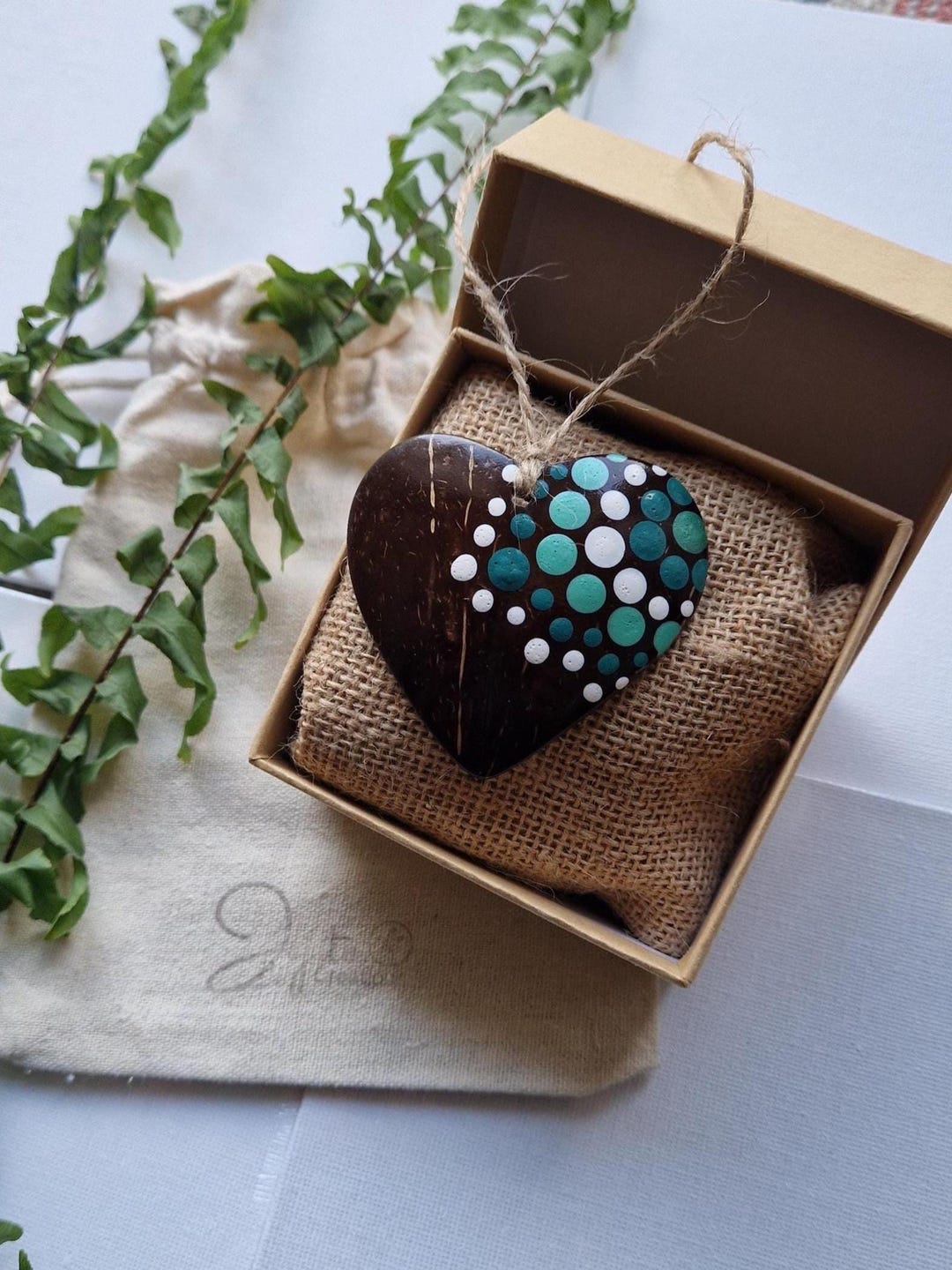 Hand-painted Coconut Shell Heart Ornament: Natural Eco Decor - Etsy