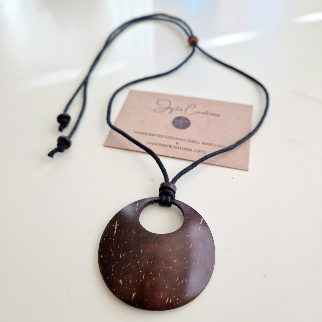 COCONUT Shell CIRCLE Pendant and Earrings, Large Natural Coconut Shell ...