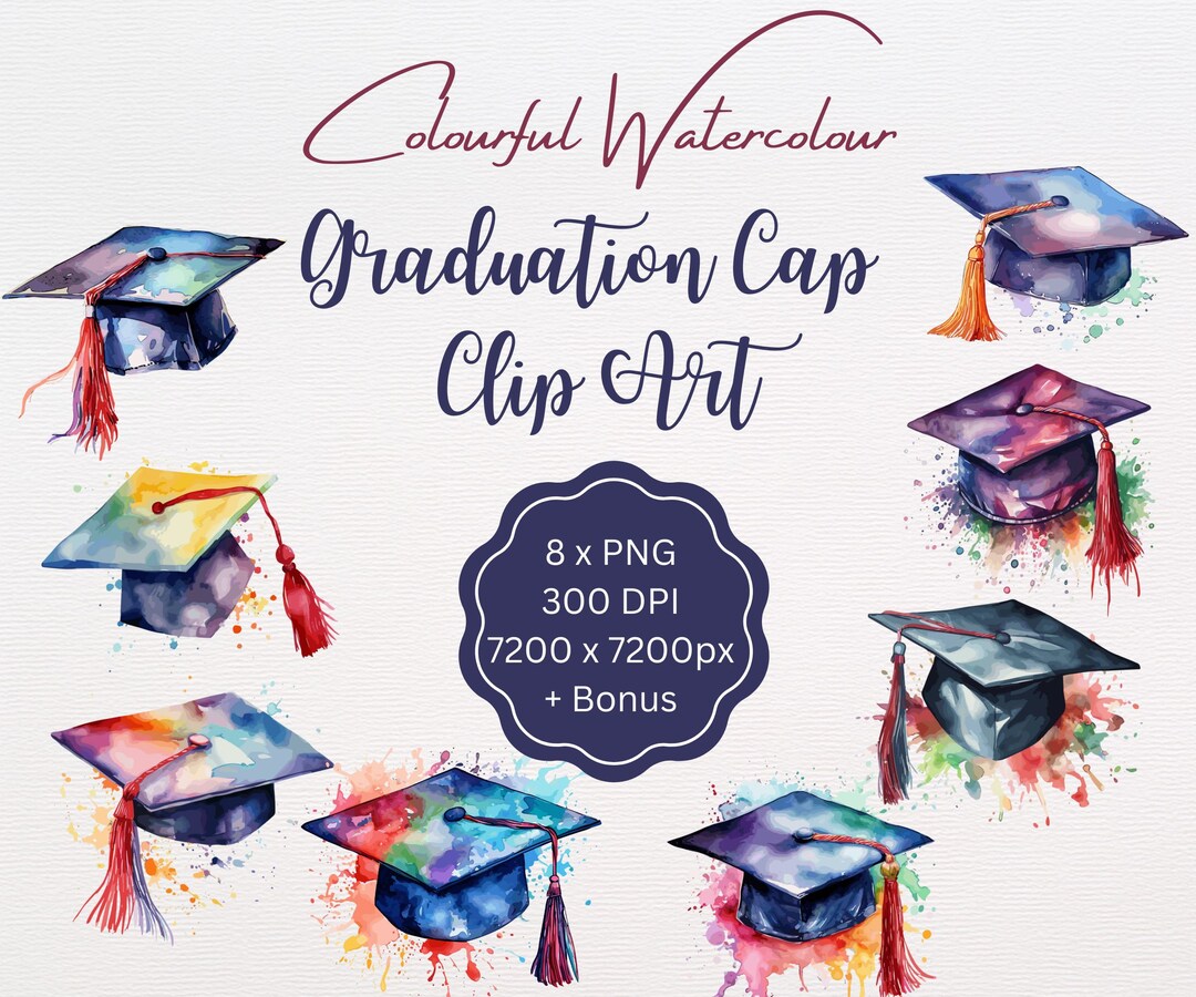Graduation Cap Clip Art Watercolor Card Makers, Digital Planners ...