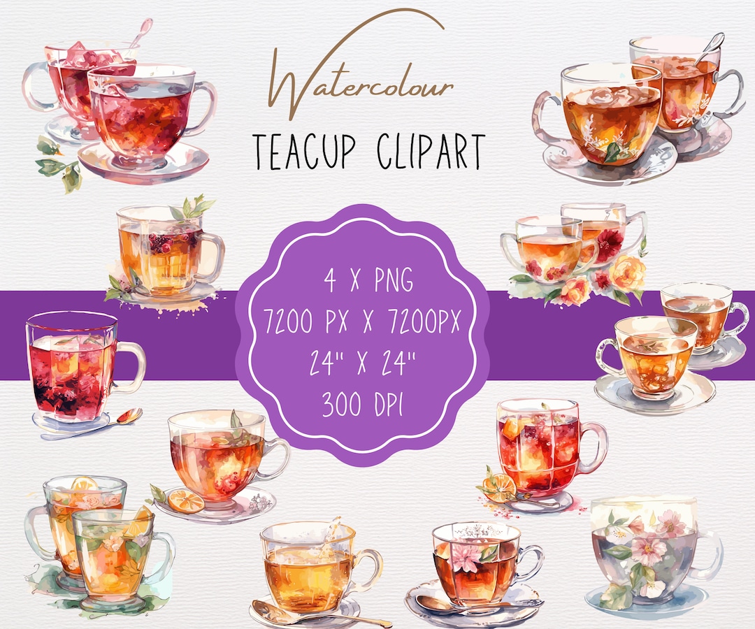 Teacup Clipart Watercolor PNG Art Tea Party Clip Art Bundle Teacup ...