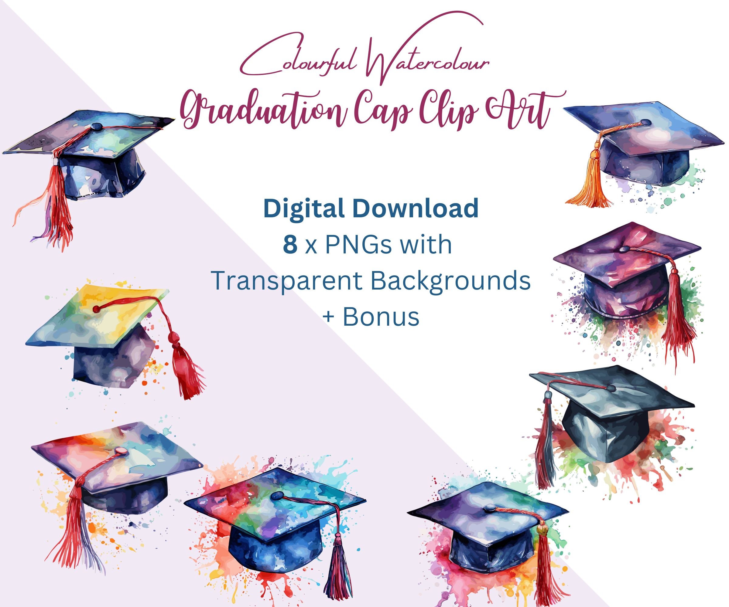Graduation Cap Clip Art Watercolor Card Makers, Digital Planners ...