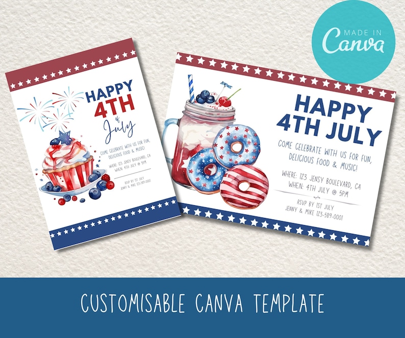 4th of July Invitation Canva Template Patriotic Invitation - Etsy