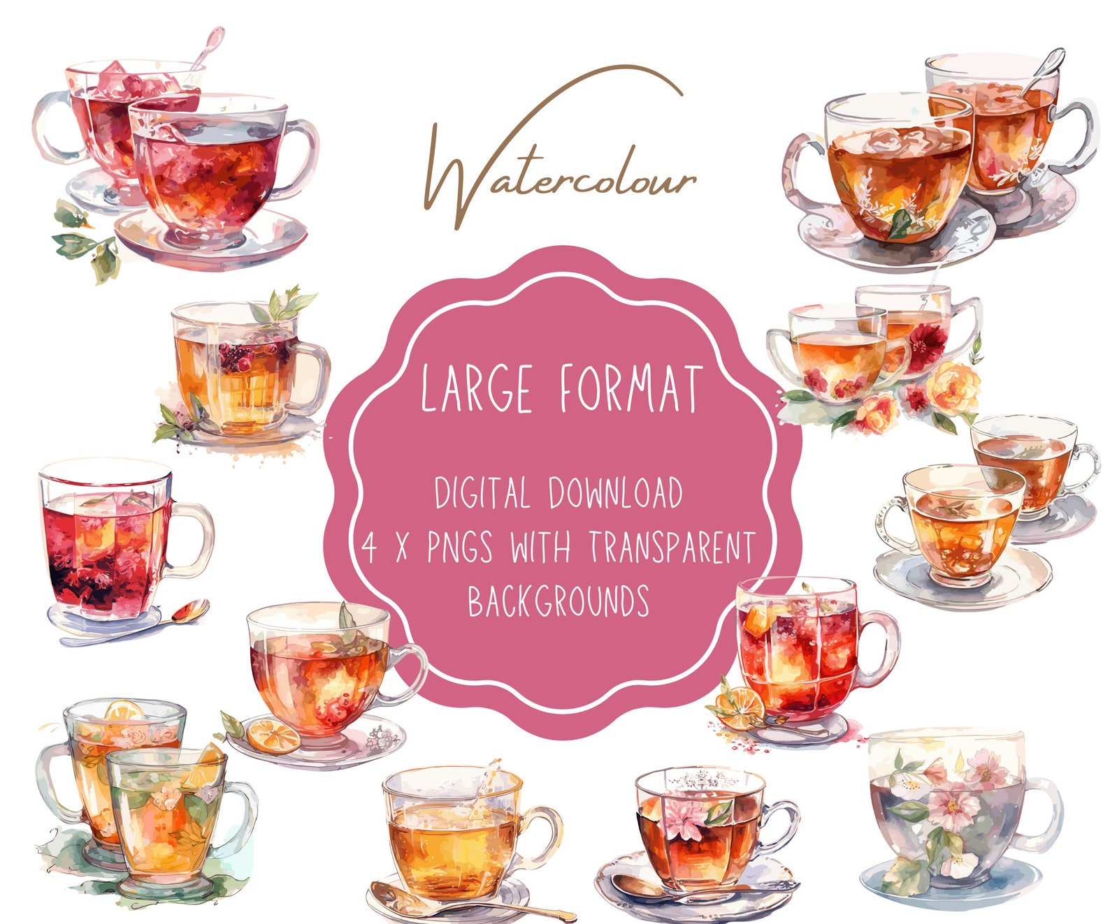 Teacup Clipart Watercolor PNG Art Tea Party Clip Art Bundle Teacup ...