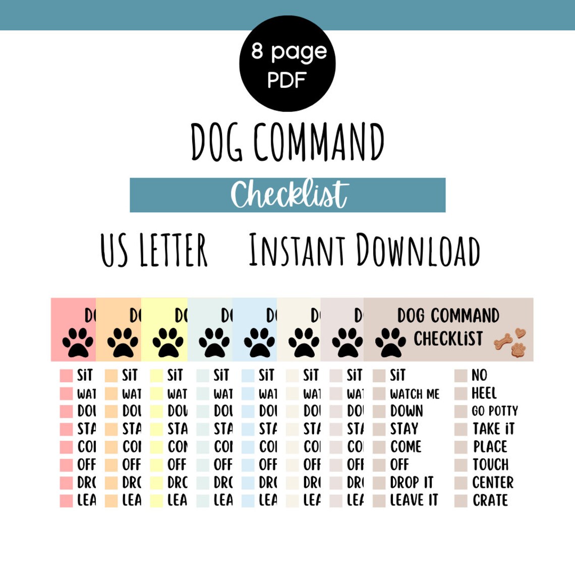 Dog Command Checklist, Dog Training Checklist, New and Improved!, US ...