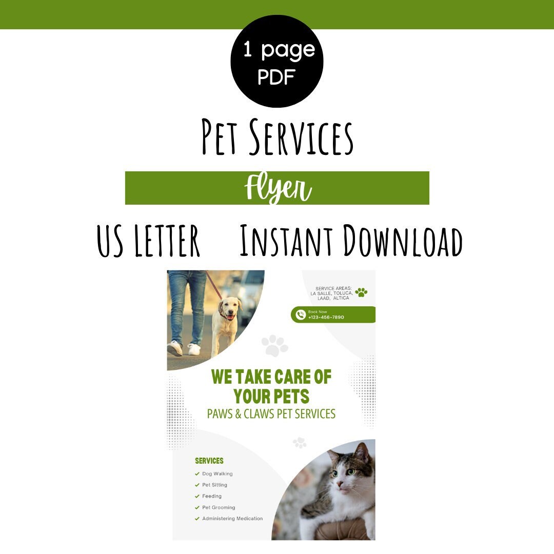 Pet Services Flyer, Pet Sitting Flyer, Dog Walker, 100% Customizable ...