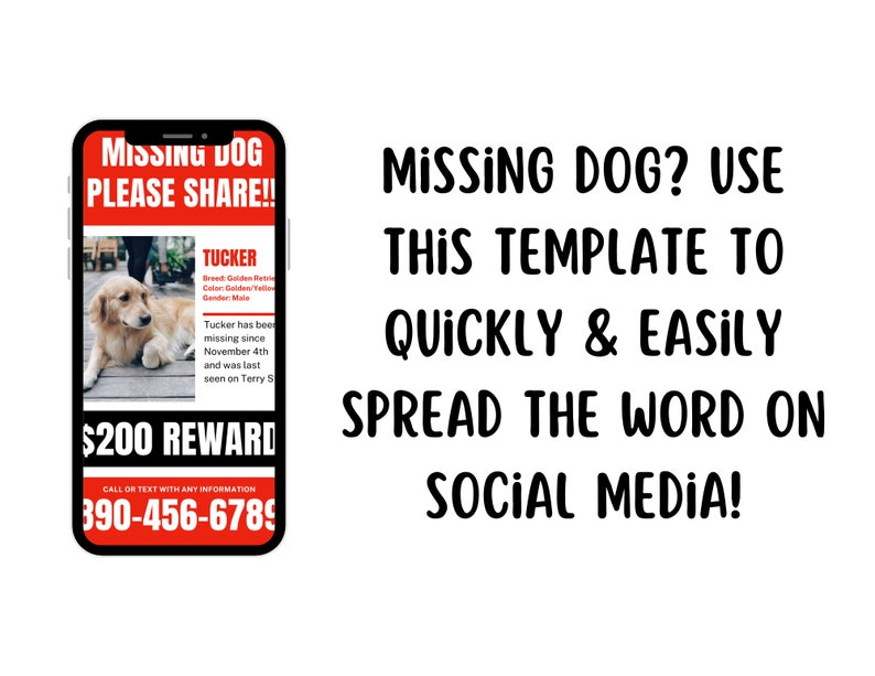Missing Dog Flyer Kit, Lost Dog Poster Set, Social Media Package ...