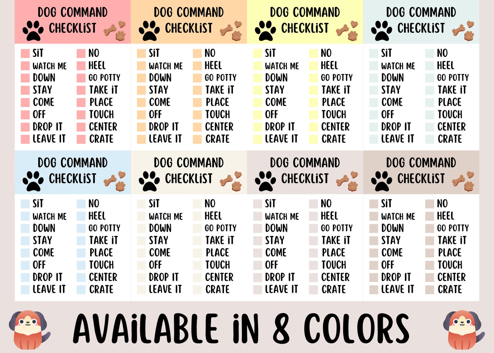 Dog Command Checklist, Dog Training Checklist, New and Improved!, US ...