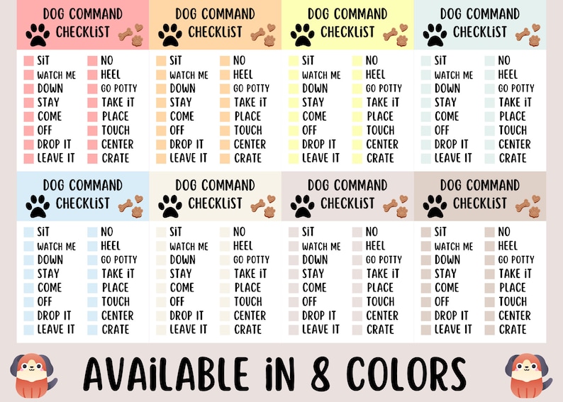 Dog Command Checklist, Dog Training Checklist, New and Improved!, US ...