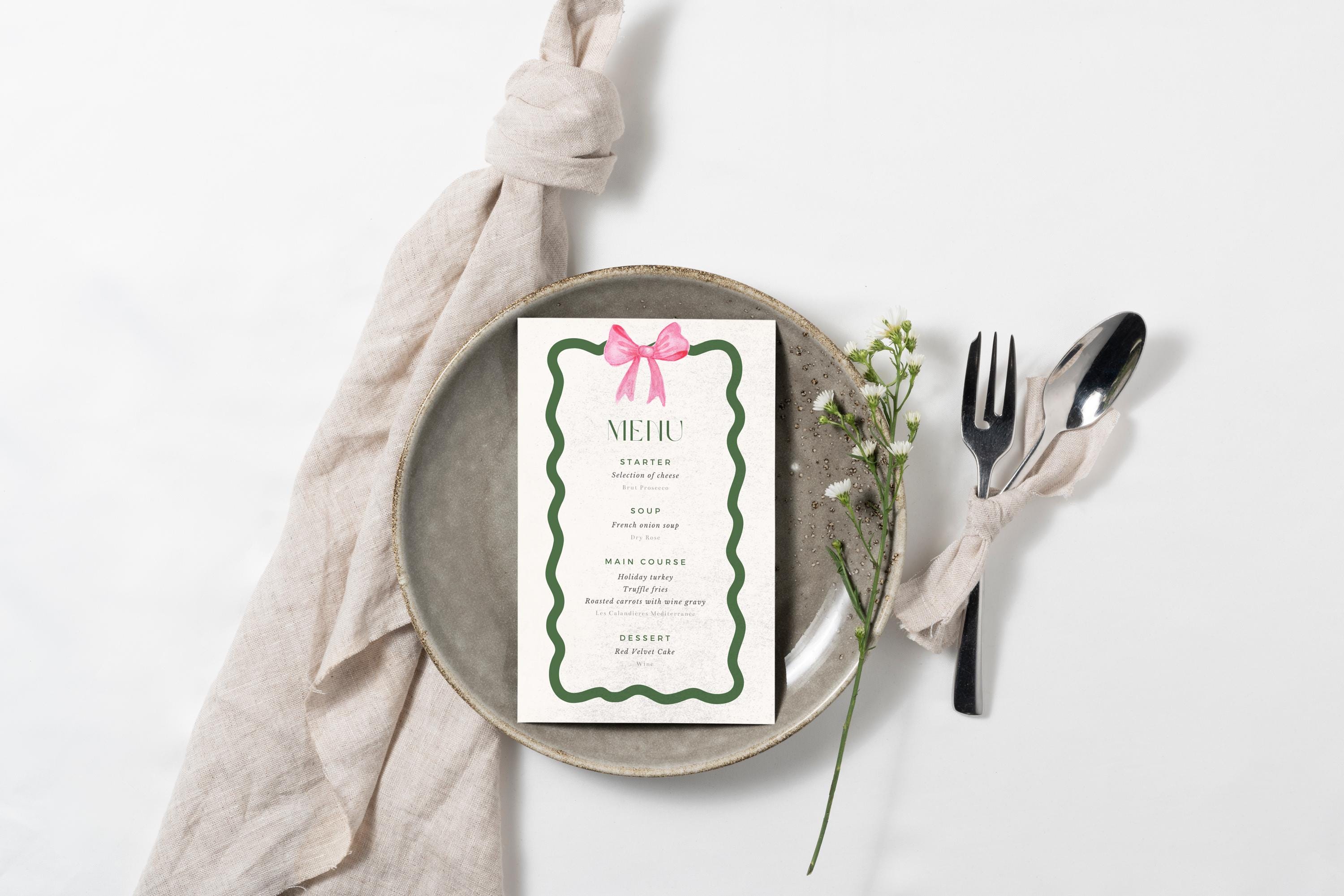 Editable Dinner Menu Template – Holiday Party Menu With Pink Watercolor ...