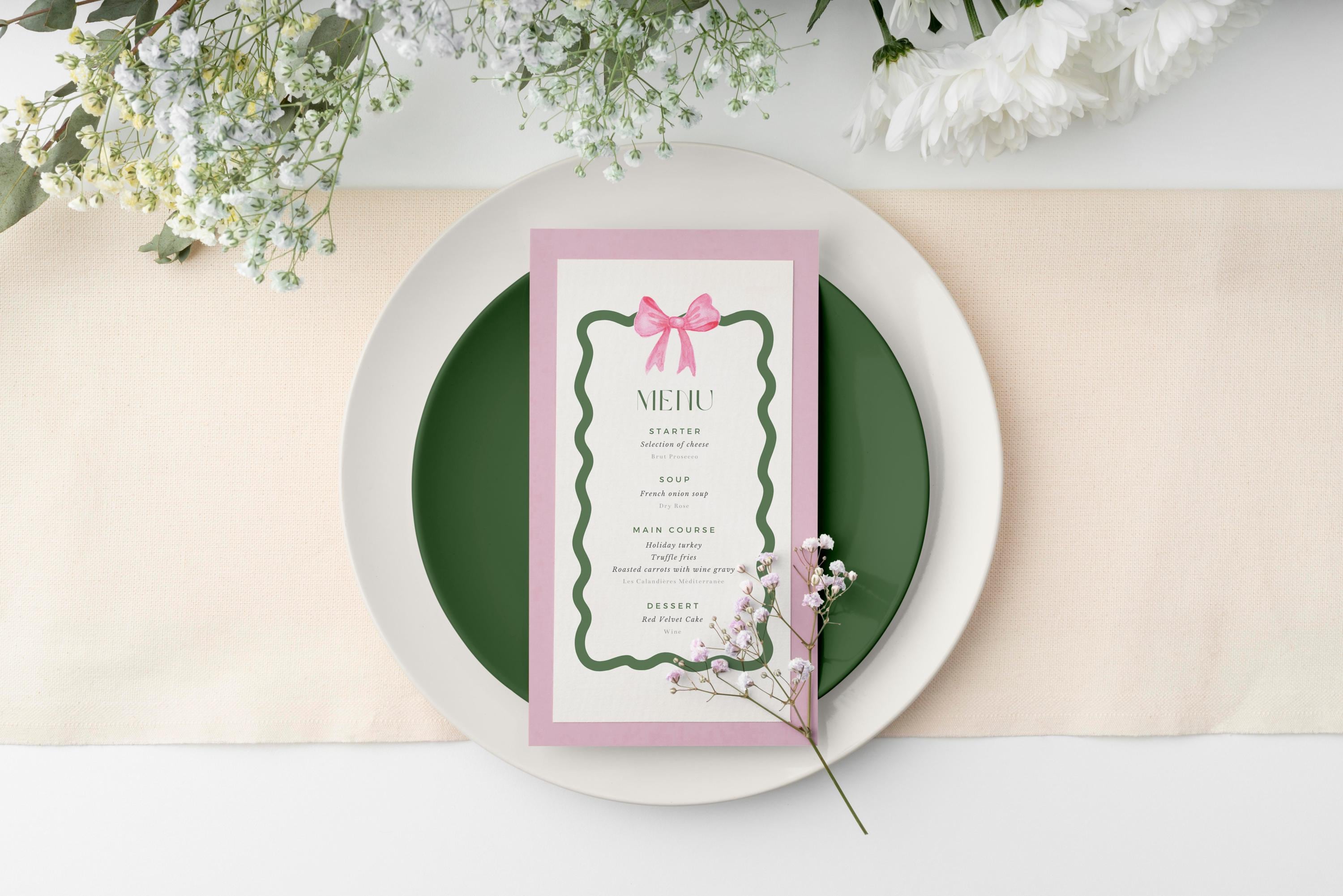 Editable Dinner Menu Template – Holiday Party Menu With Pink Watercolor ...