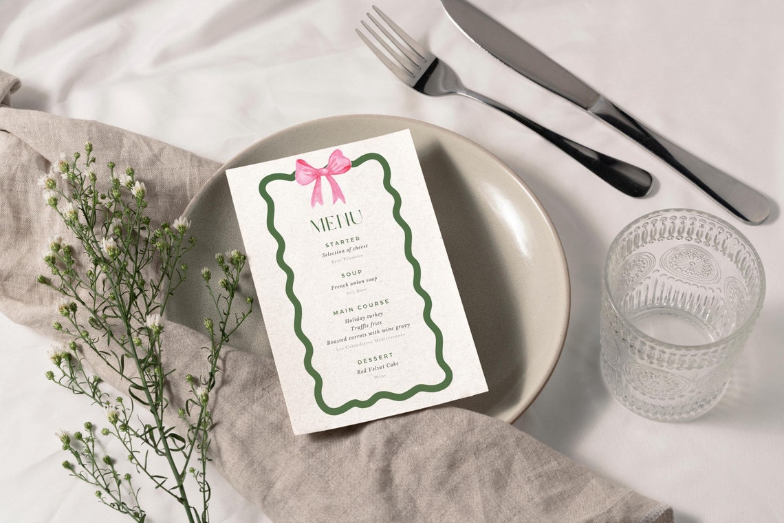 Editable Dinner Menu Template – Holiday Party Menu With Pink Watercolor ...