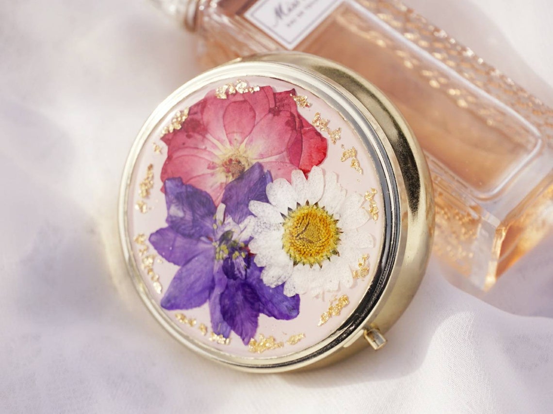 Real Flower Pill BoxFloral Pill Case Metal CaseCream | Etsy