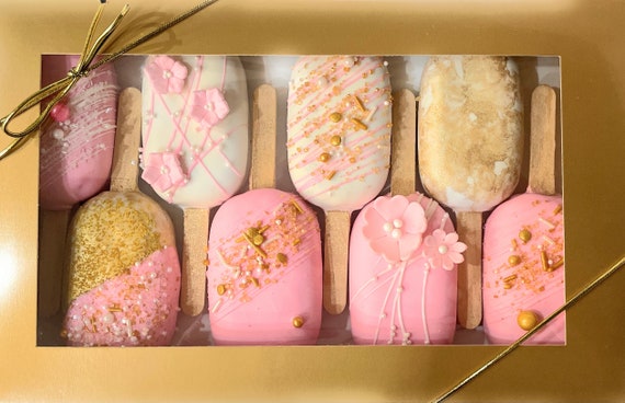 8 Pink and Gold Cakesicles Perfect for Wedding Showers and | Etsy