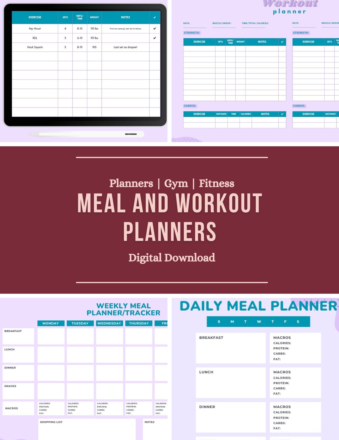 Meal and Workout Planner for Gym and Weight Loss, Calorie and Macros - Etsy