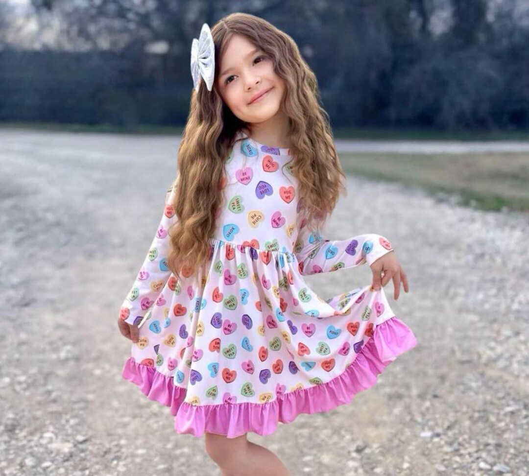 Valentine Candy Heart Dress Girls Soft Twirl Dress - Etsy