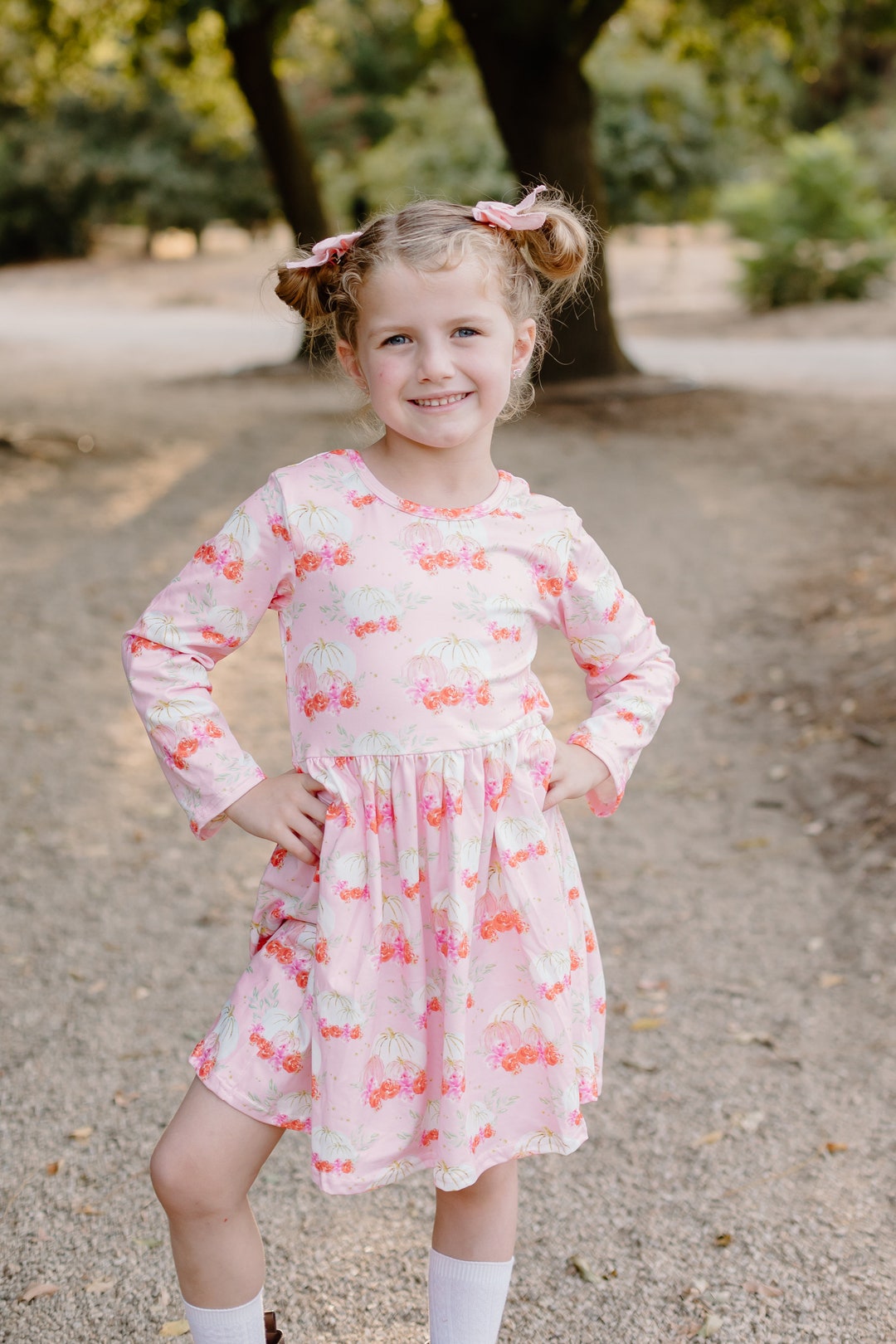Pink Pumpkin Floral Fall Soft Girls Dress - Etsy