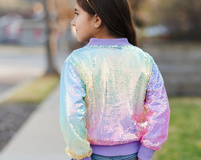 Holographic Rainbow Jacket Sequin Colorful Costume Unicorn Iridescent ...