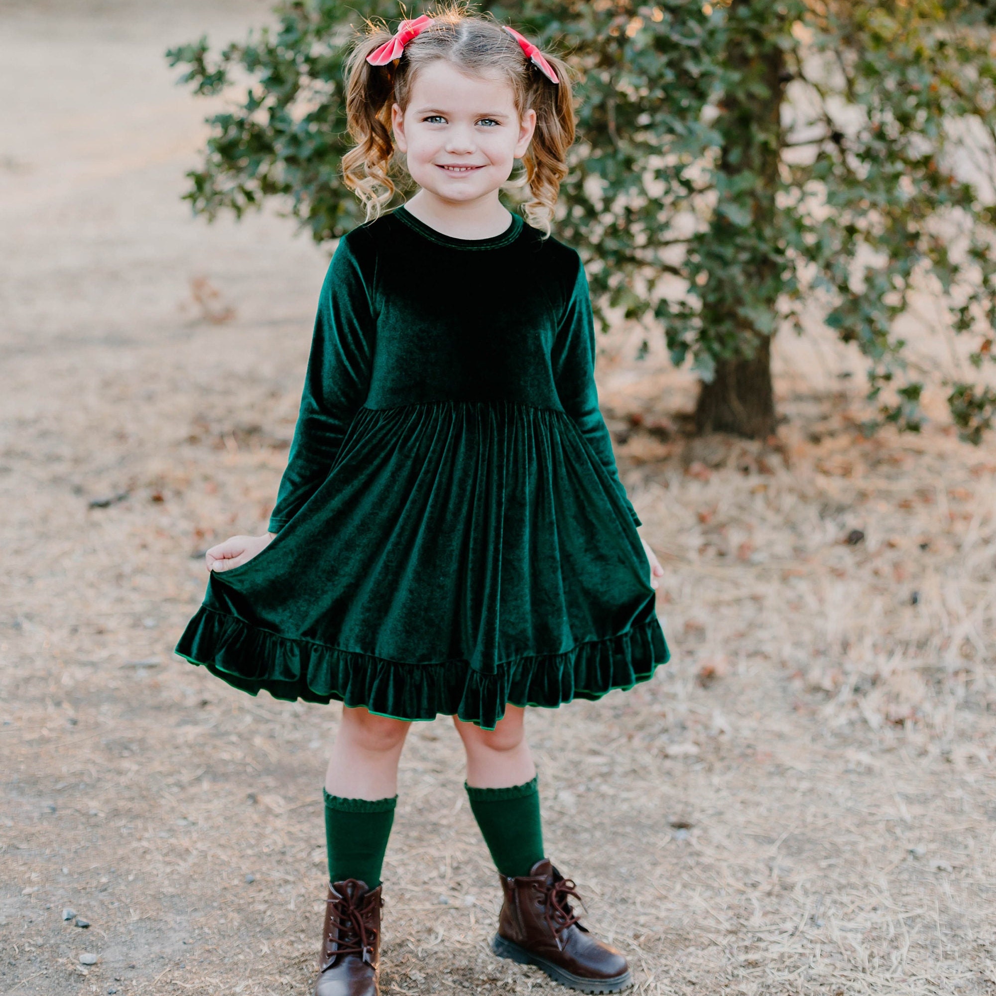 Green Velvet Twirl Dress Soft Christmas Dress. Sibling Dress - Etsy