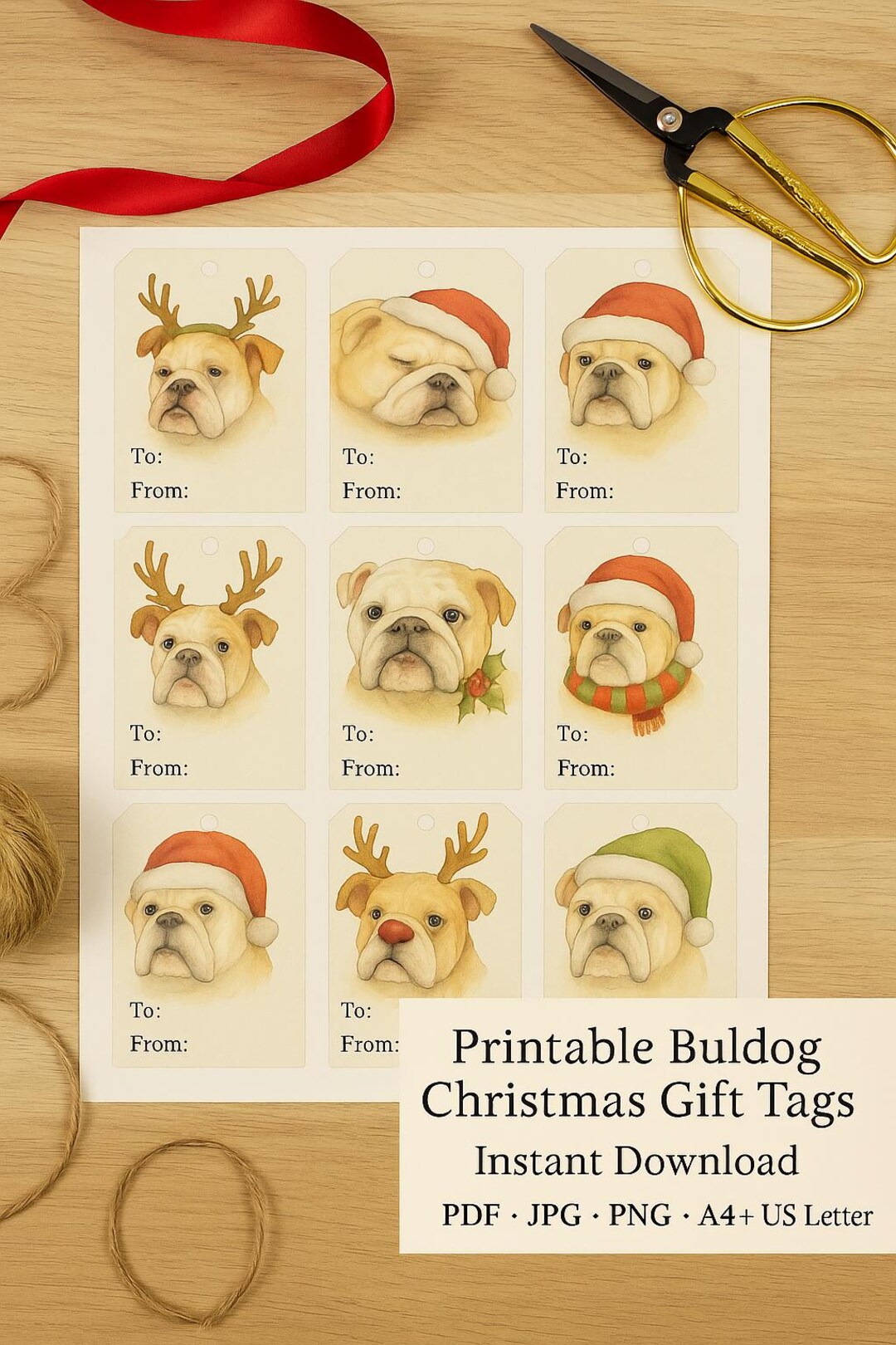 Printable Bulldog Christmas Gift Tags – Instant Download - Etsy