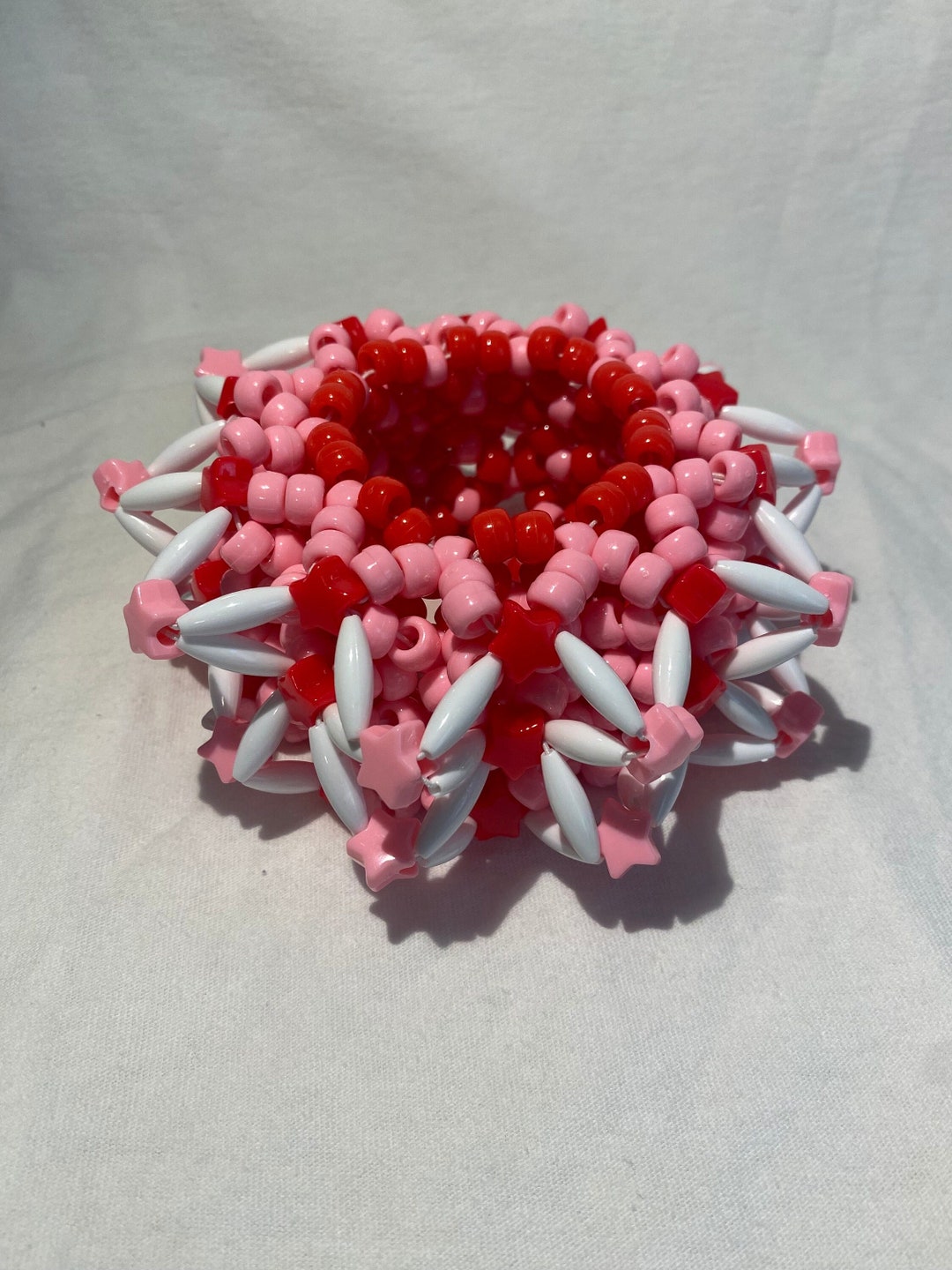 Pink, Red, and White Double Spiked Kandi Cuff - Etsy