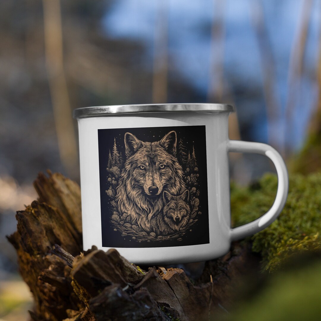 Wolf Gift, Wolf Mug, Wolf Coffee Cup, Enamel Mug, Wolf, Hiking ...